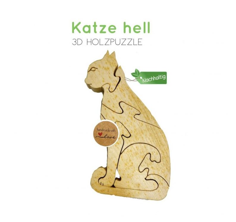 Single Katze hell - 3D Holzpuzzle - Unikat - Feinkost 4 Jahreszeiten
